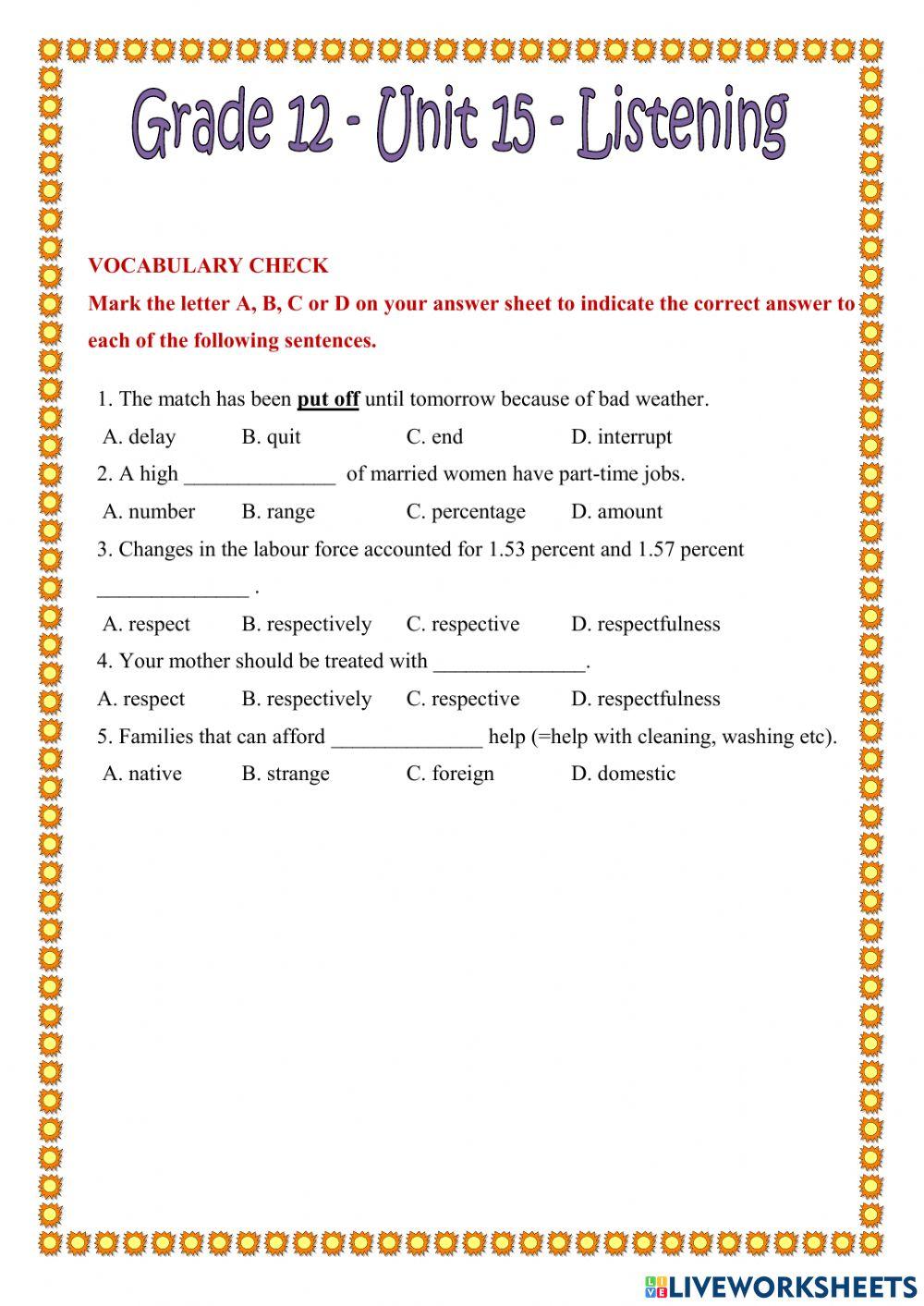 Grade 12-Unit 1… | Free Interactive Worksheets | 1854606