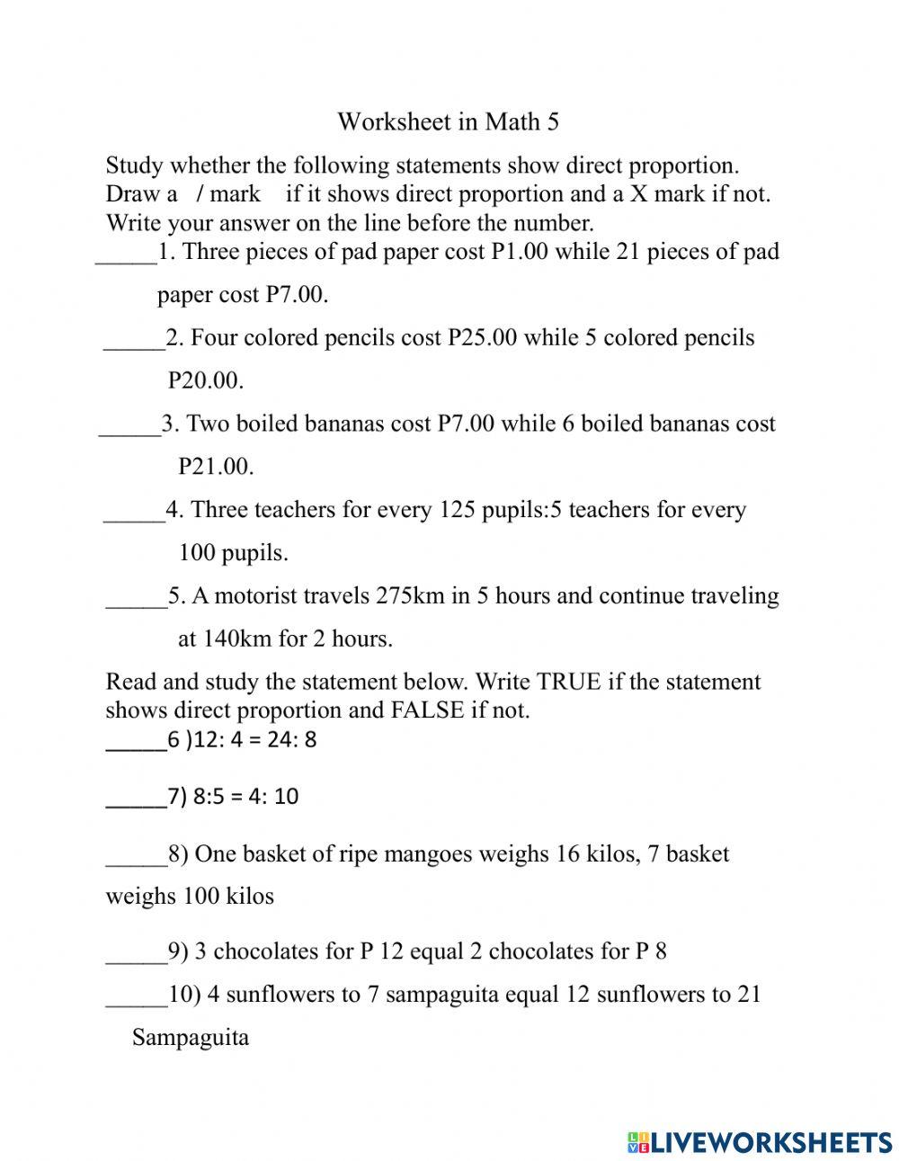 easy direct proportion worksheet