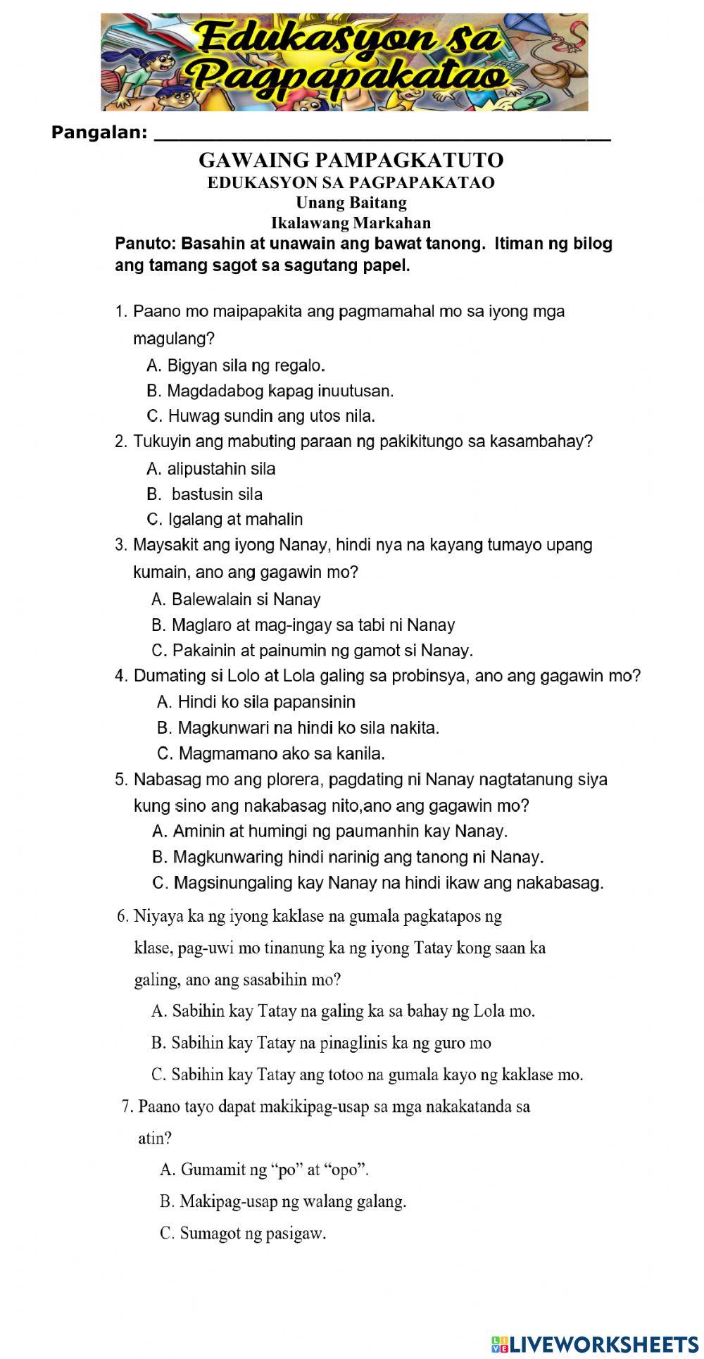 EsP Q2 LAS worksheet | Live Worksheets