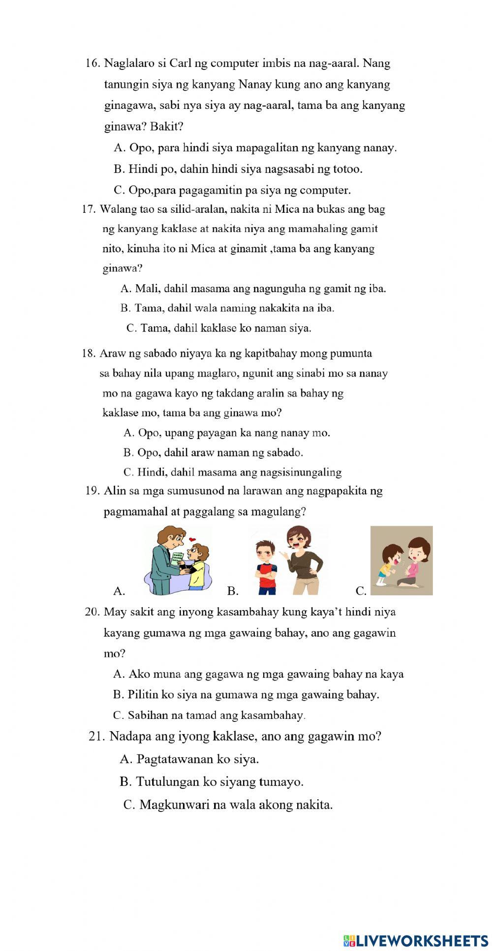 EsP Q2 LAS worksheet | Live Worksheets