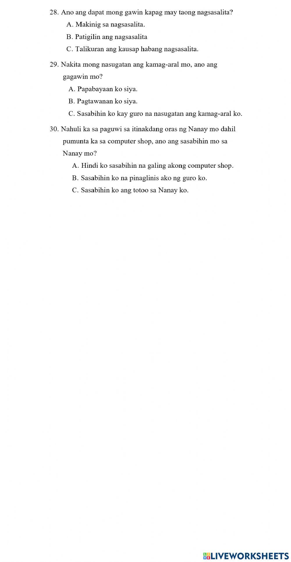 EsP Q2 LAS worksheet | Live Worksheets