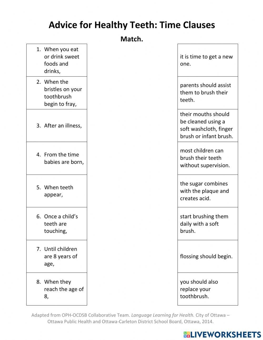 1854835 | Advice for Healthy Teeth: Time Clauses
