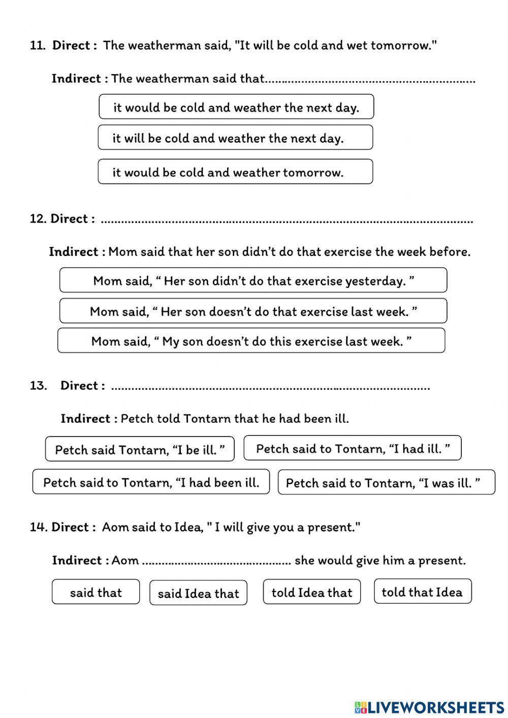 Test reported speech online exercise for | Live Worksheets