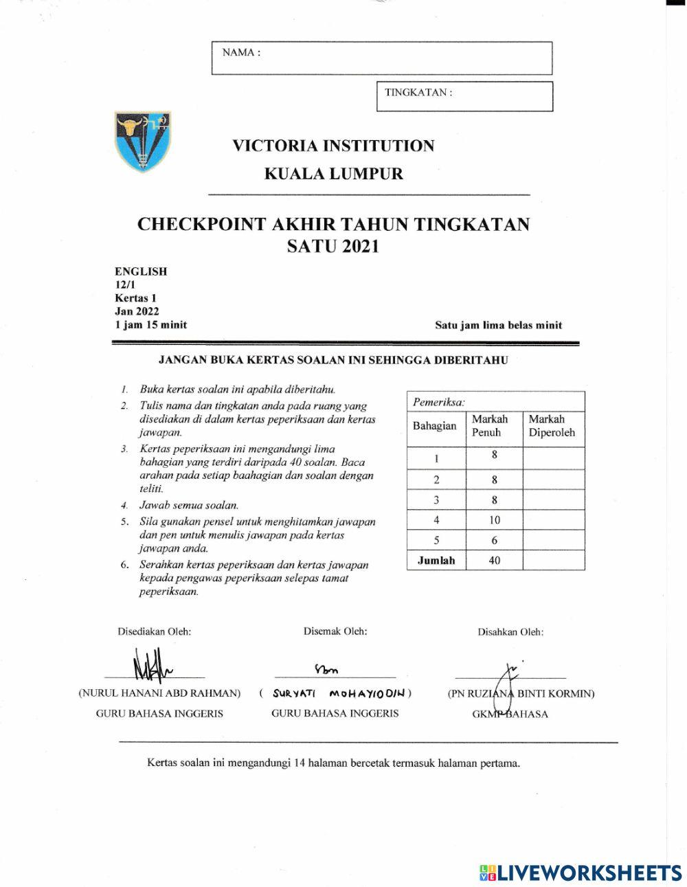 Checkpoint Paper 1 F1 worksheet | Live Worksheets