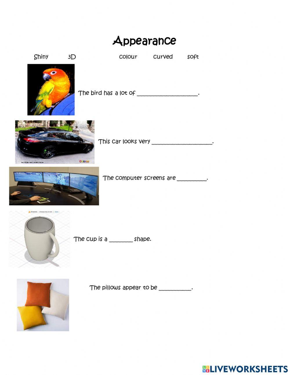 Appearance worksheet for 8 | Live Worksheets