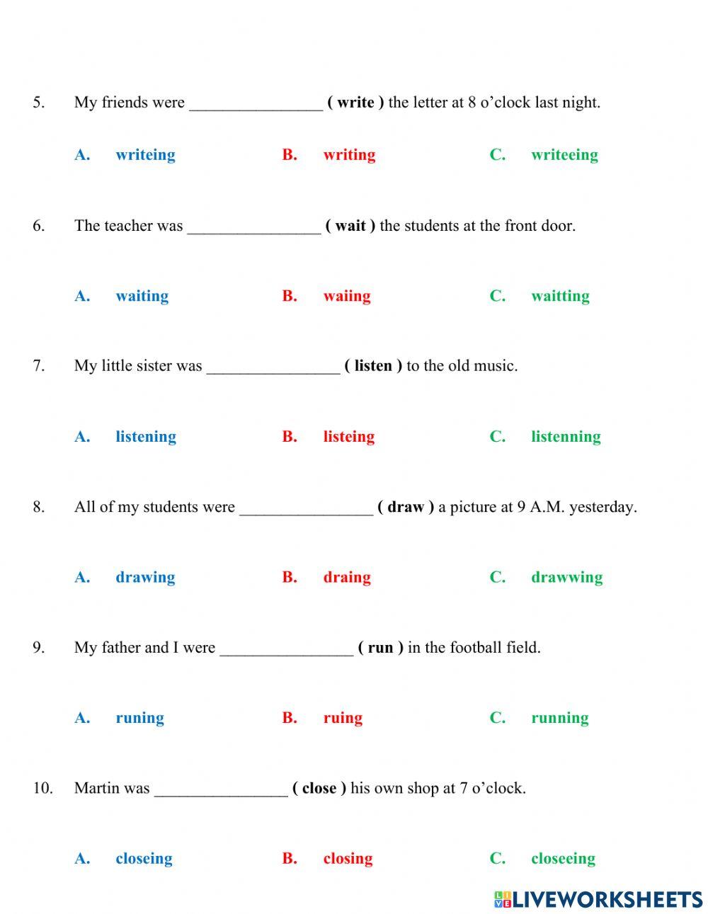 G.4, P.4 - Unit 14 - Past Continuous - ing Rules online exercise for ...