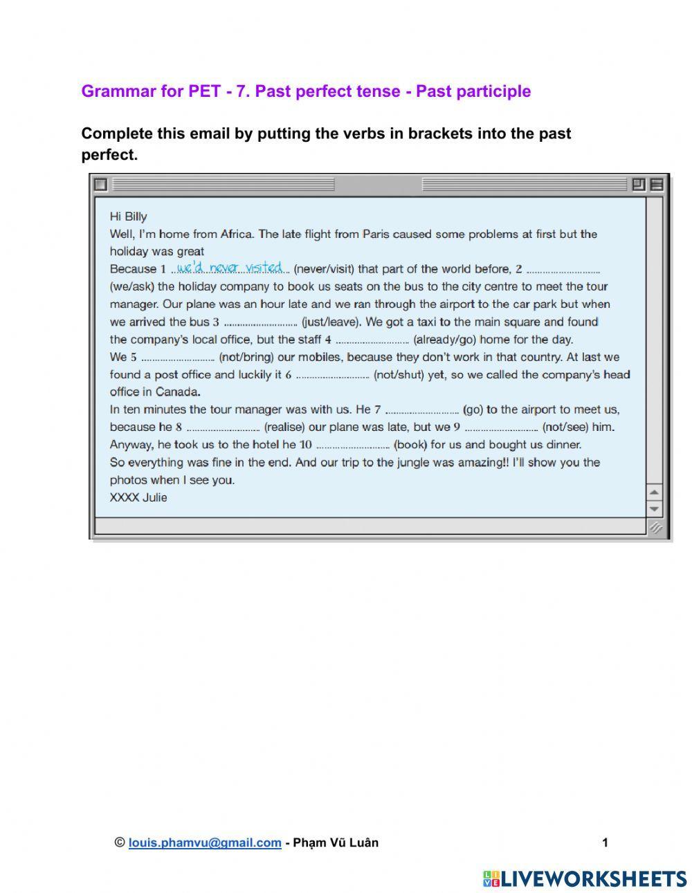 Grammar for PET - 7. Past perfect tense - Past participle