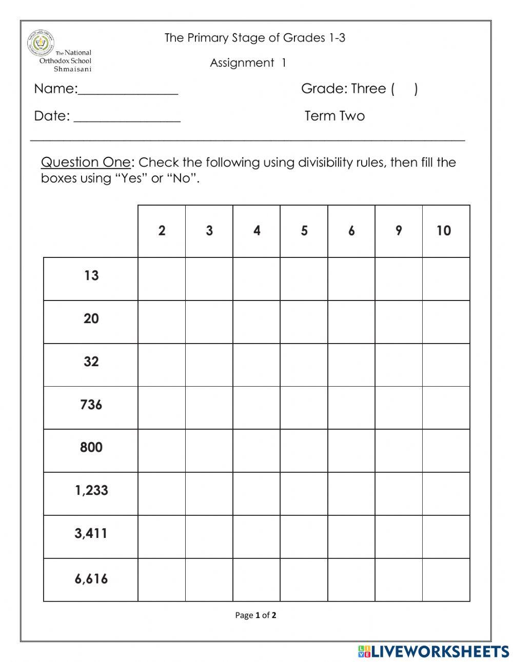 Assignment 1 interactive activity | Live Worksheets