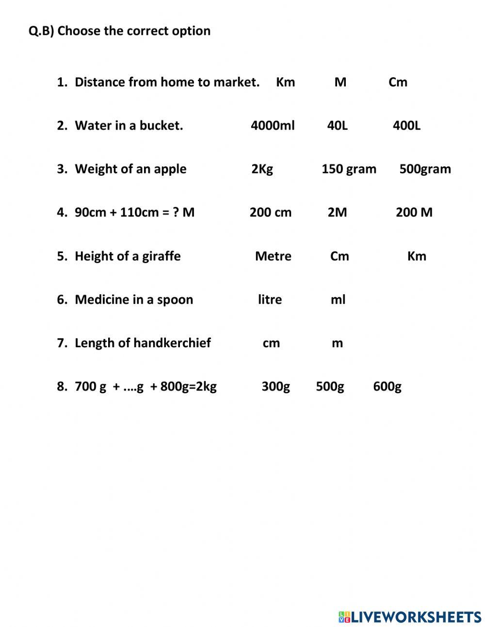 Measurement | Free Interactive Worksheets | 1855830