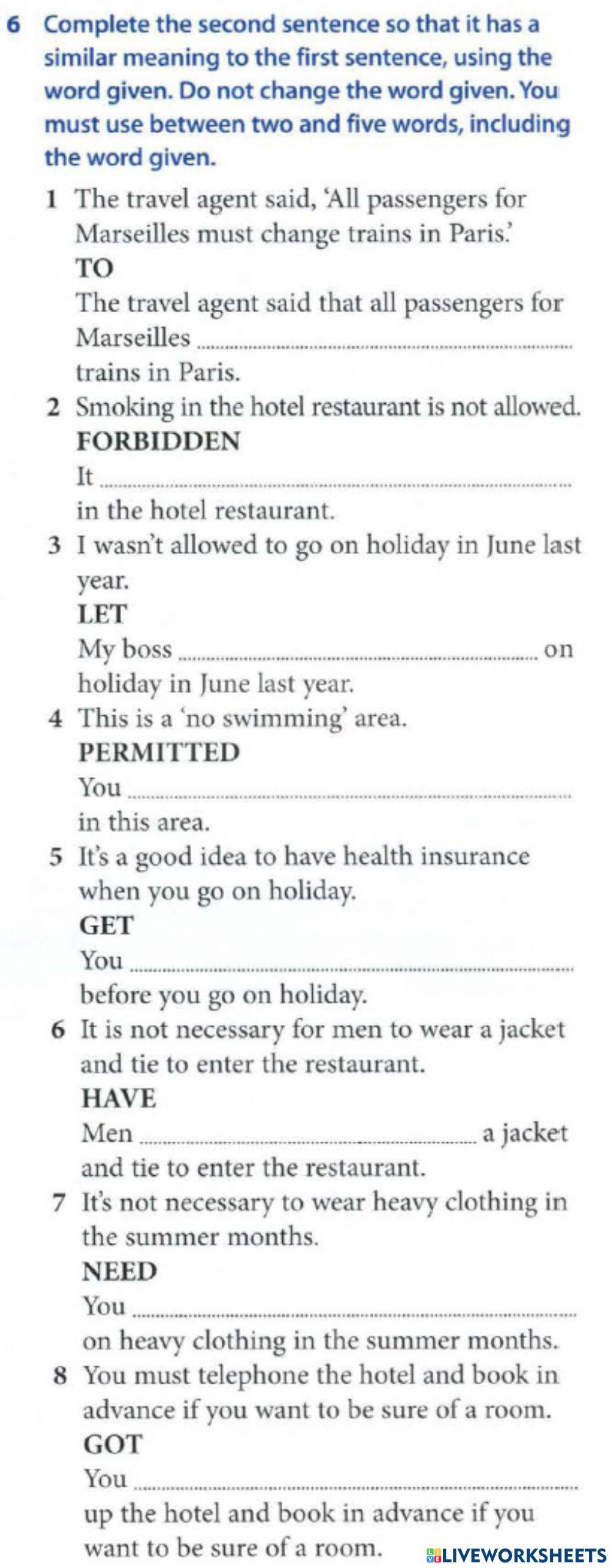 Key Word Transformation online exercise for | Live Worksheets