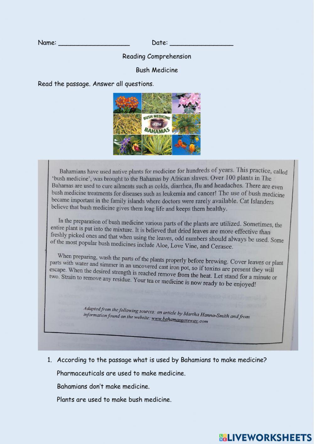 Bush Medicine | Free Interactive Worksheets | 1856398