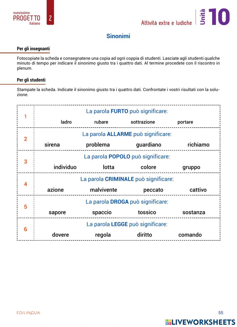 Sinonimi interactive activity | Live Worksheets
