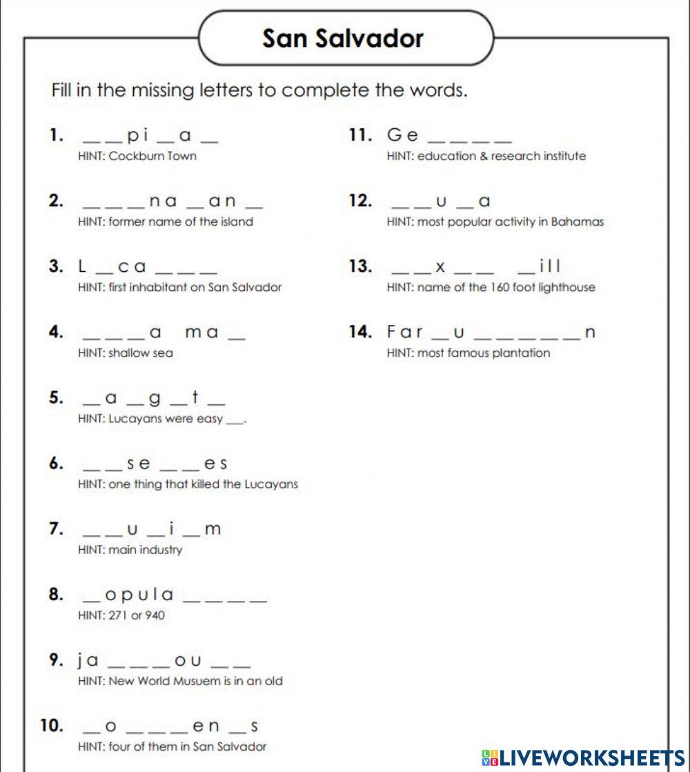 San Salvador worksheet | Live Worksheets