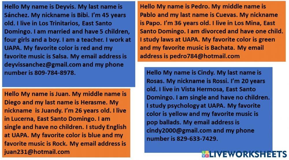 Personal information essay worksheet | Live Worksheets