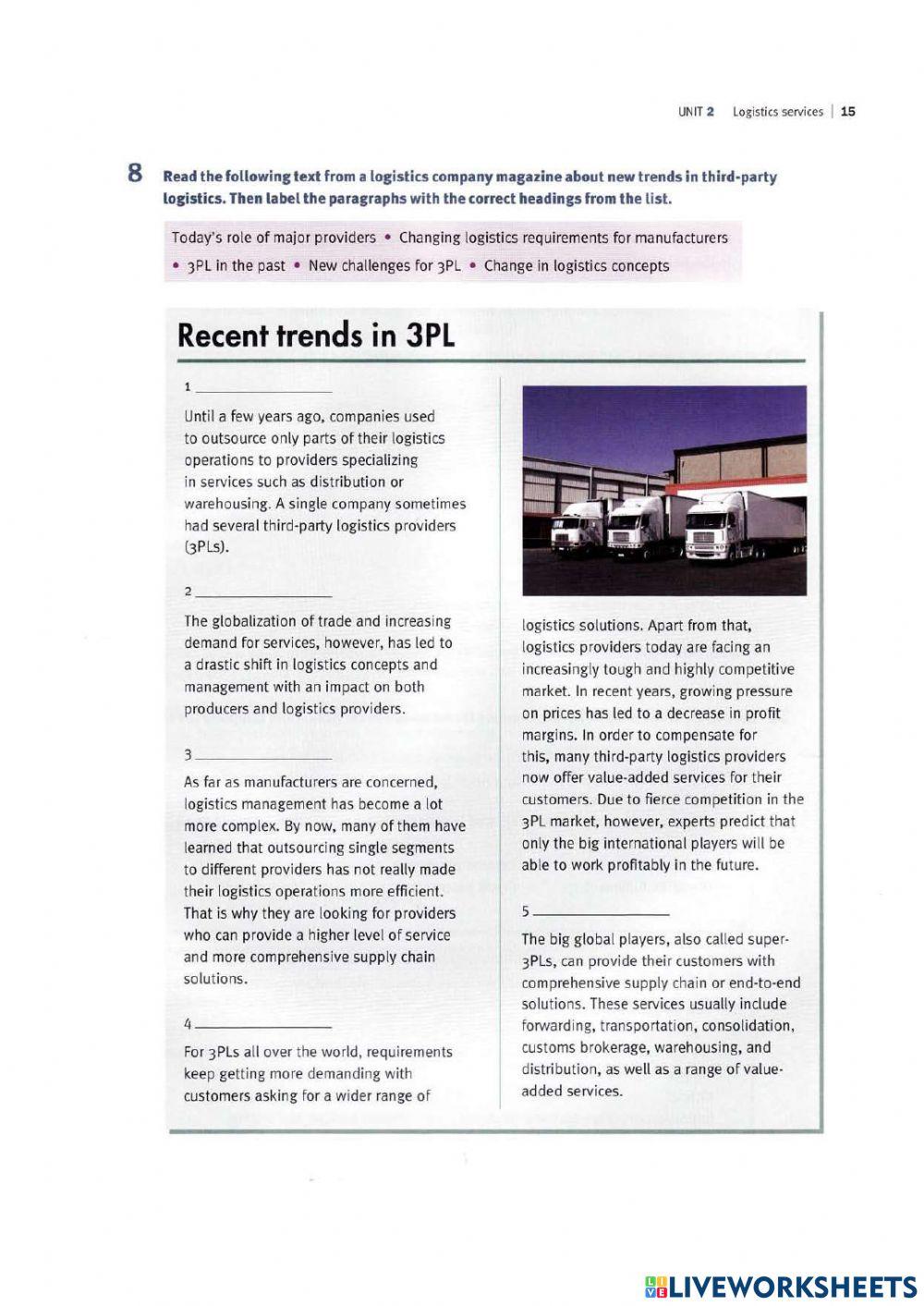 Logistics services SB p. 15 online exercise for | Live Worksheets