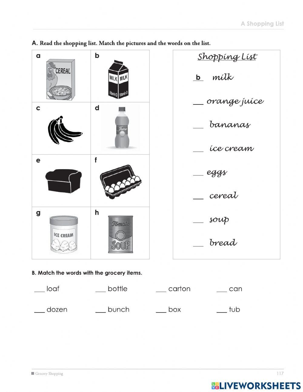 Shopping List 1857403 | JREwing | Live Worksheets