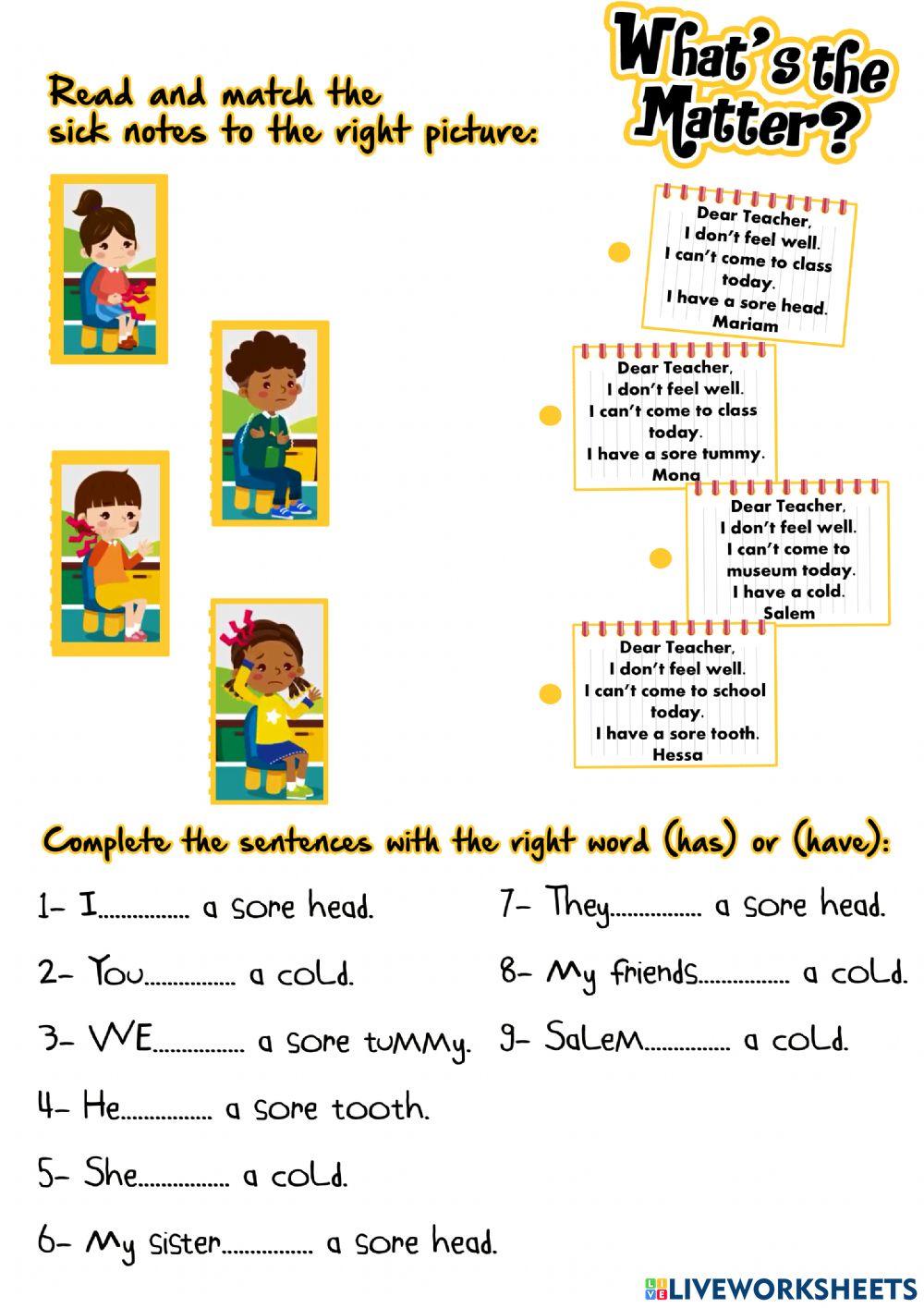 Illness interactive activity for 4 | Live Worksheets