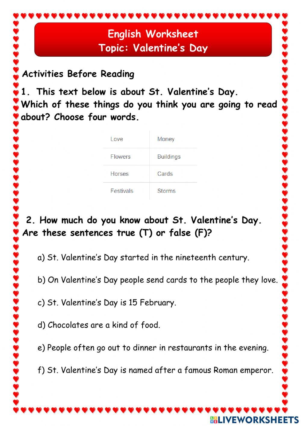 Valentine's Day Reading worksheet | Live Worksheets
