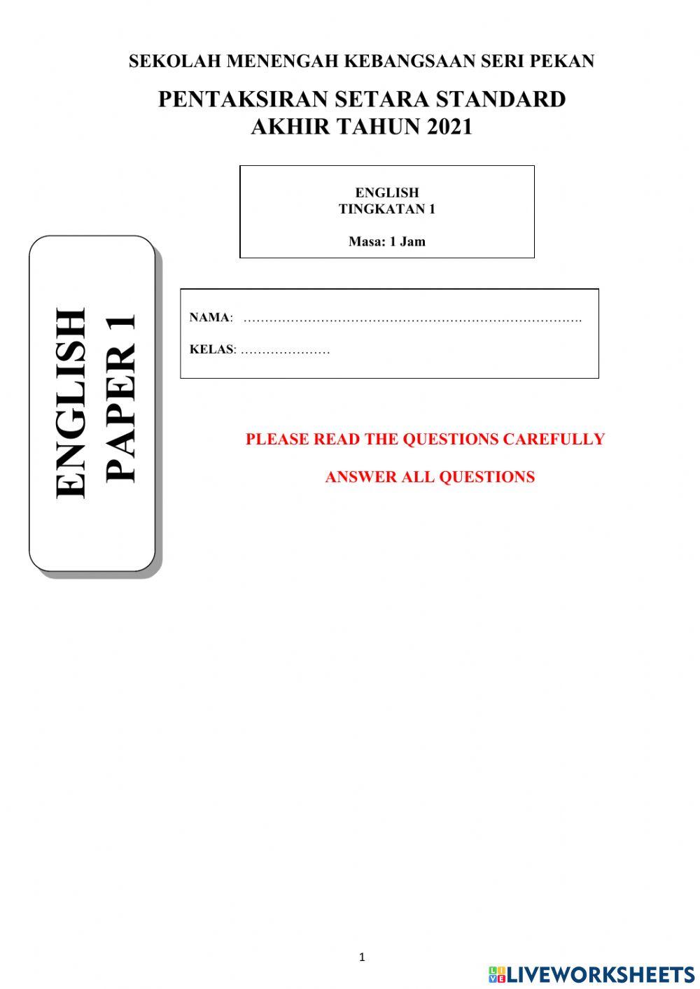 Smksp pss form 1 final worksheet | Live Worksheets