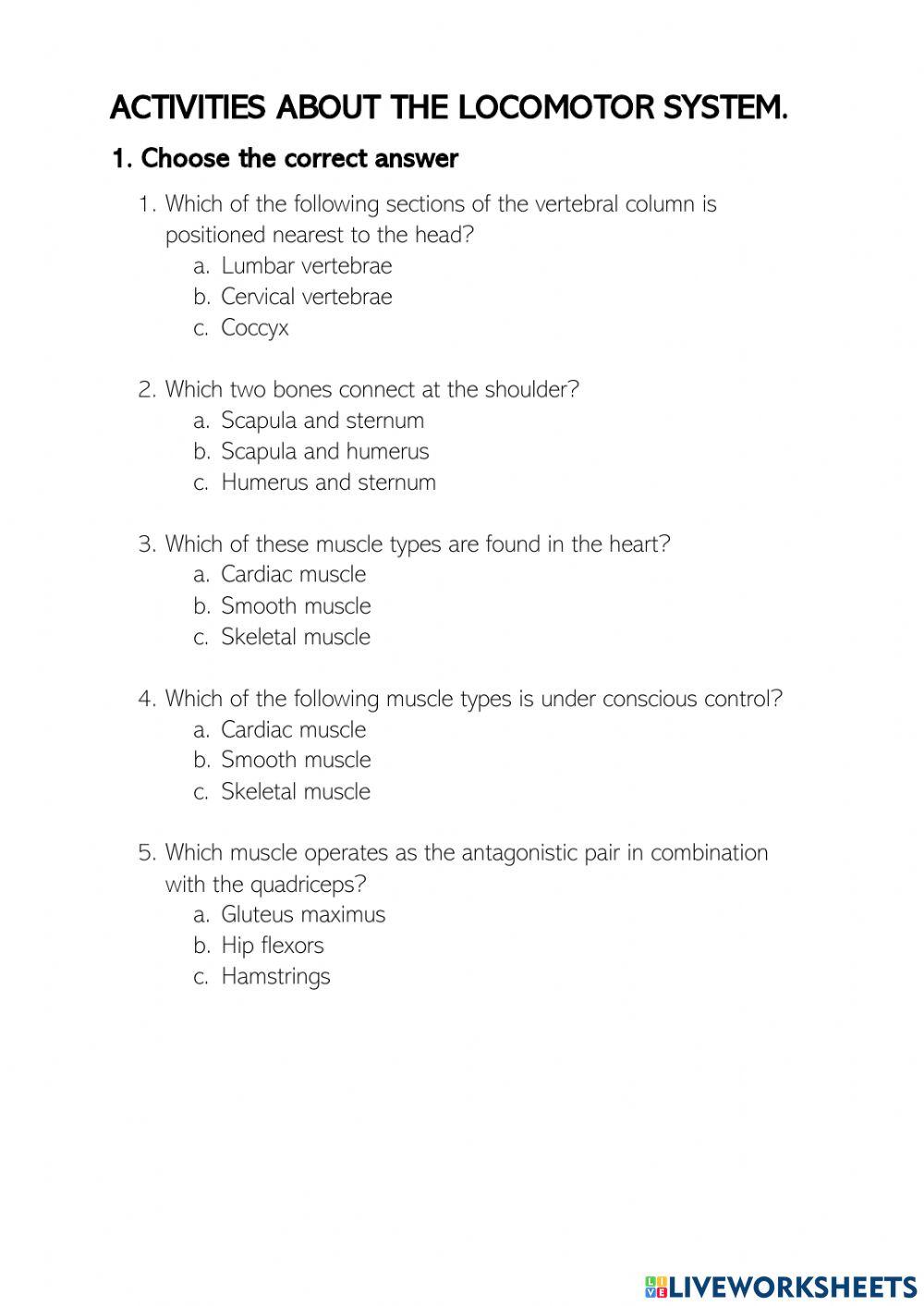 Locomotor system interactive worksheet for HIGH SCHOOL | Live Worksheets