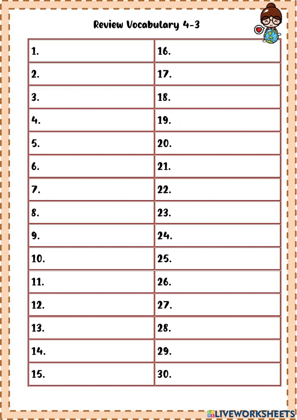 Review Vocabulary 4-3 worksheet | Live Worksheets