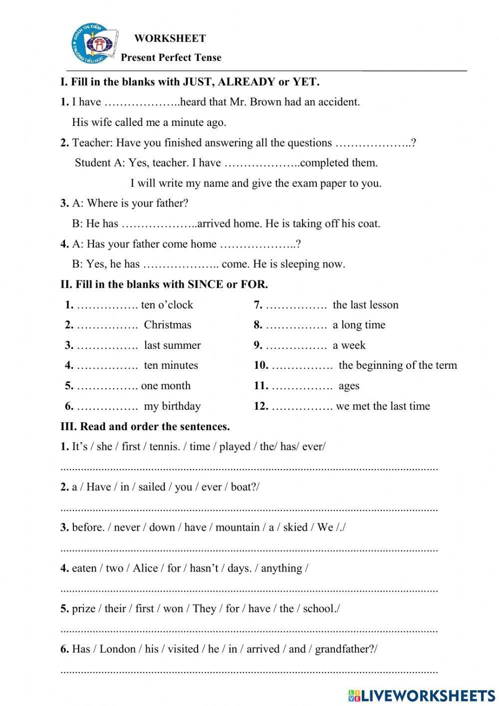 Present perfect 1 activity for 5 | Live Worksheets