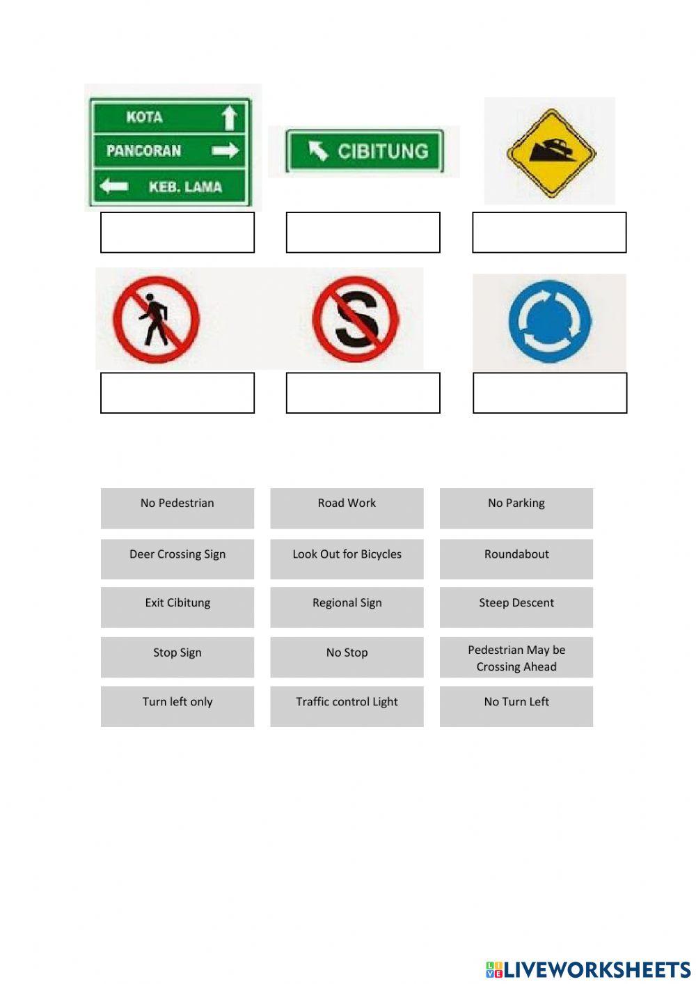 Traffic Signs 1858284 | raihana26 | LiveWorksheets