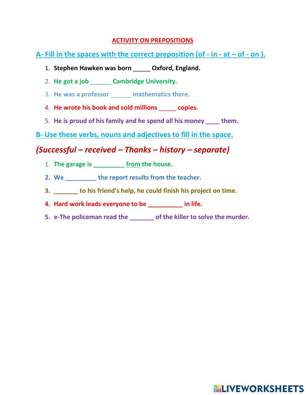 activity on prepositions unit 7 lesson 3 online exercise for | Live ...