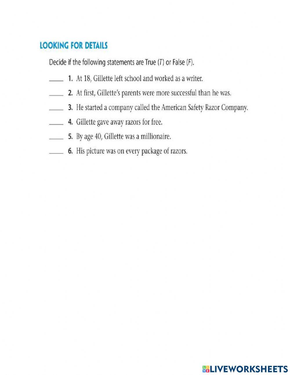 M.4 A sharp idea from king Gillete online exercise for | Live Worksheets