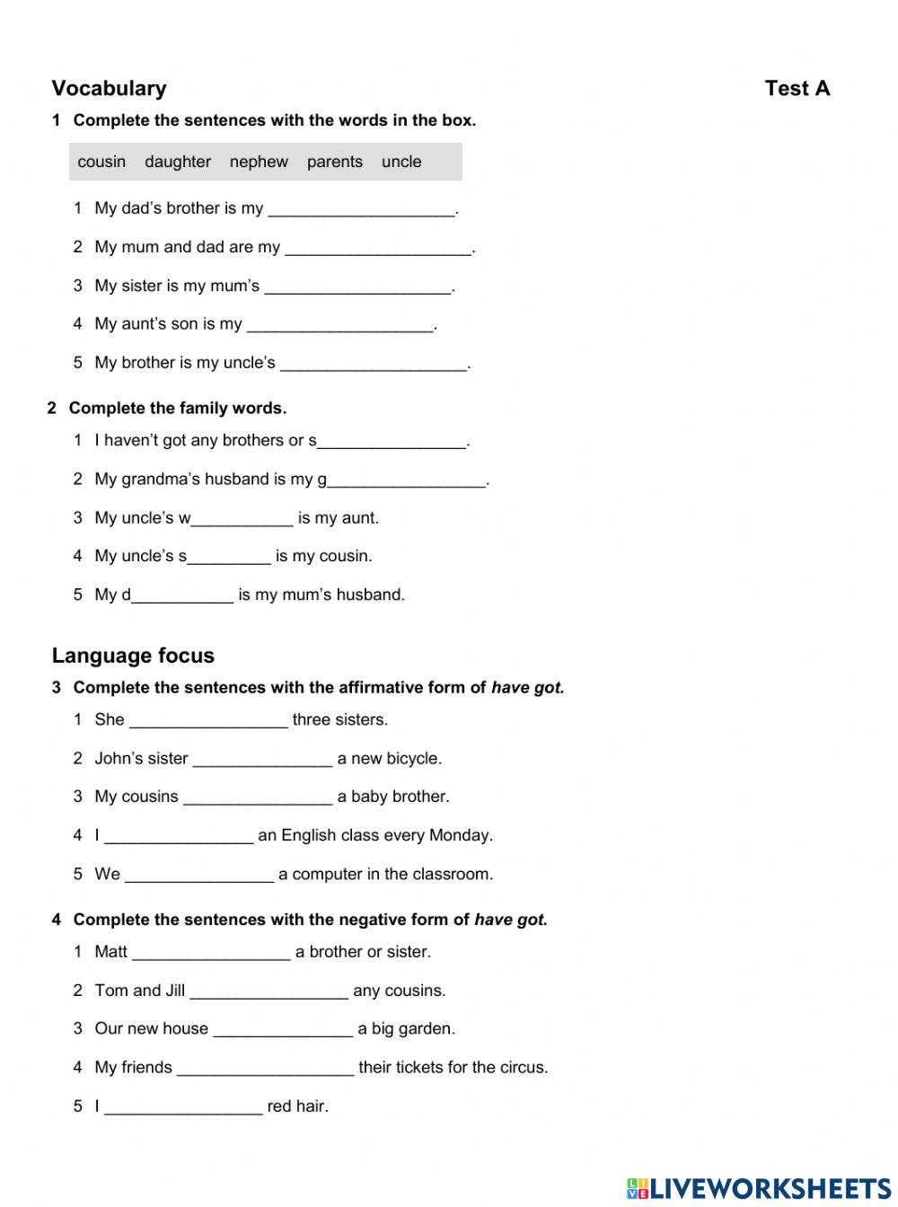 Have got - has got test online exercise for | Live Worksheets
