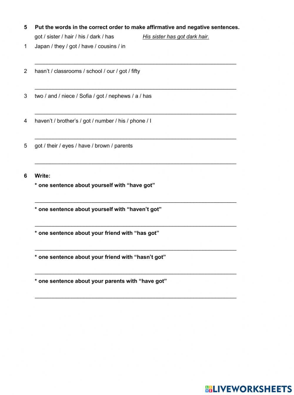 Have got - has got test online exercise for | Live Worksheets