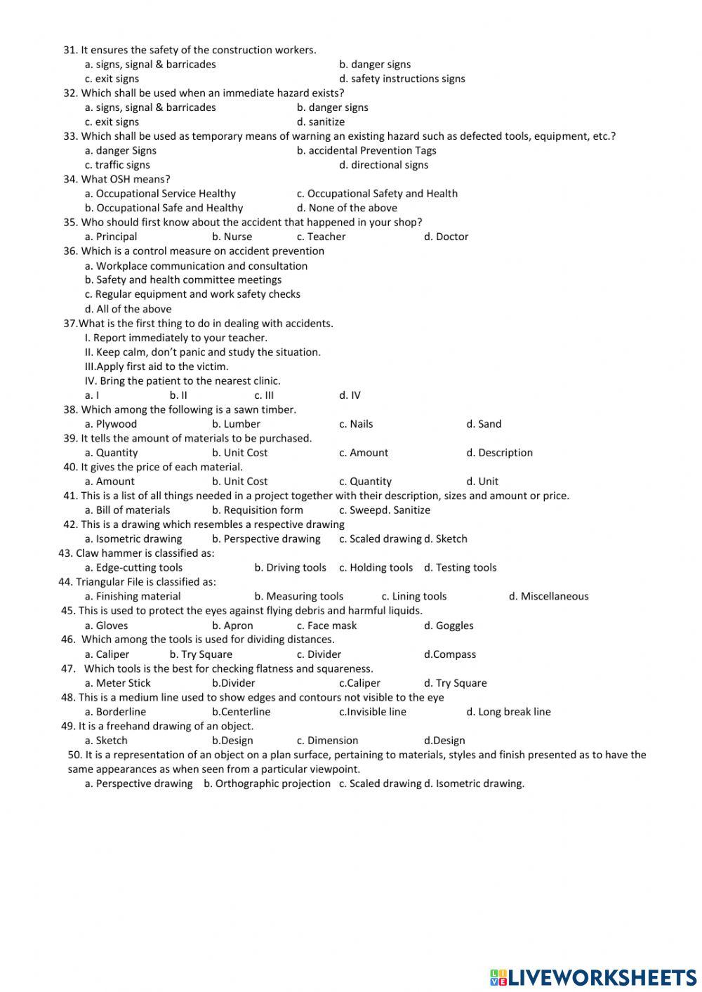 SECOND QUARTER SUMMATIVE TEST IN CARPENTRY EXPLORATORY online exercise ...
