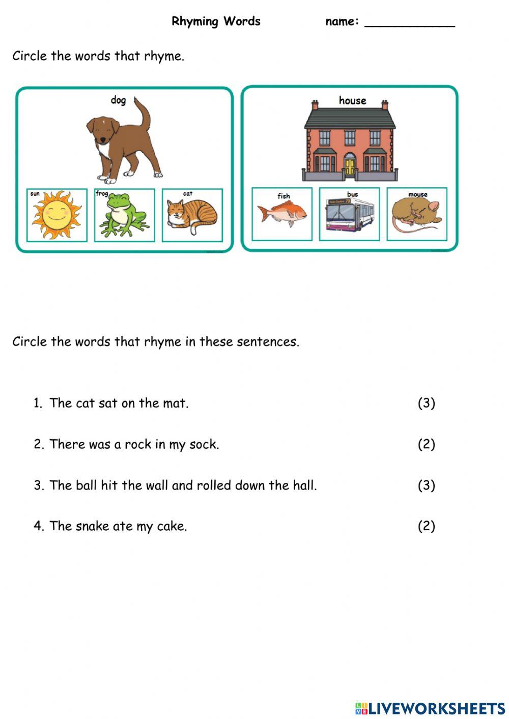 Rhyming words 1858713 | TL89 | LiveWorksheets