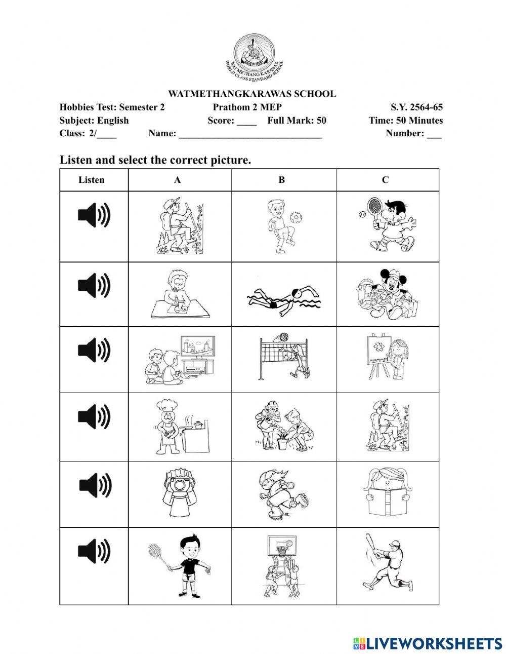 2-2 Hobbies Test worksheet | Live Worksheets