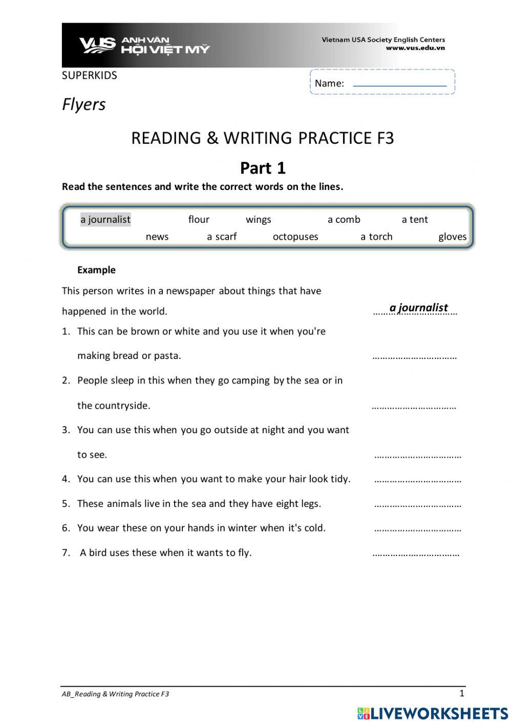 SKC2- reading and writing F3- Page 1 worksheet | Live Worksheets