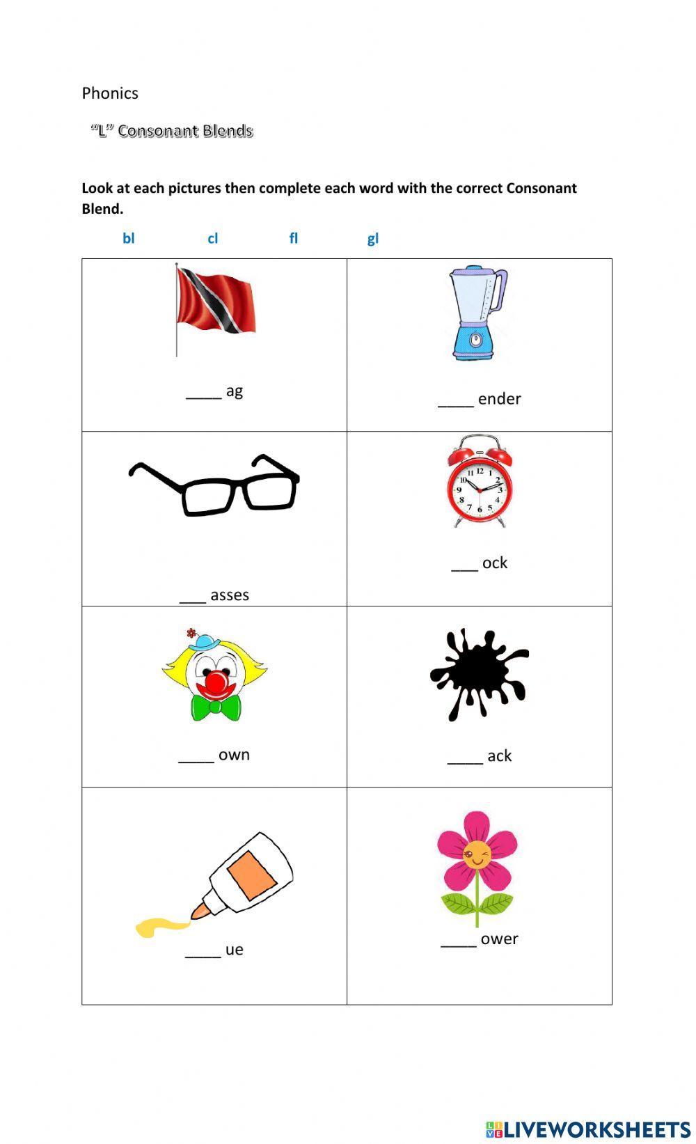 L Consonant Blends Worksheet Live Worksheets