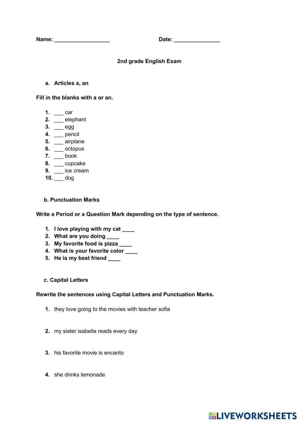 Exam online exercise for Grade 2 | Live Worksheets