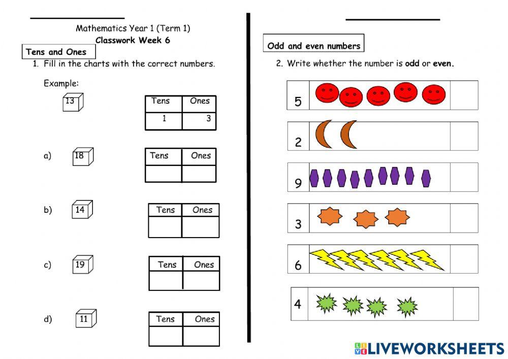 Week 6 Maths Classwork Term 1 - Tens and Ones worksheet | Live Worksheets
