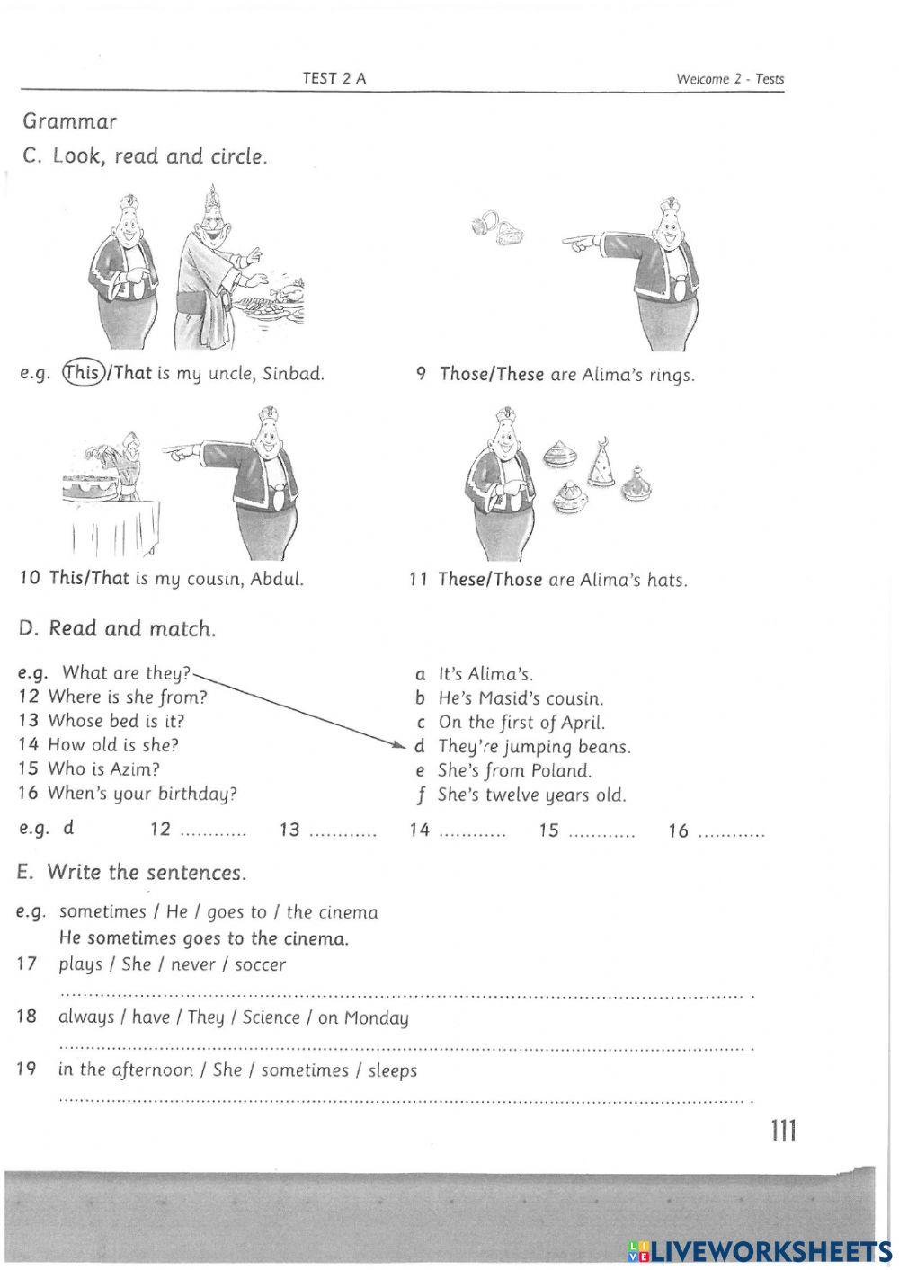 Welcome 2 Test 2 online exercise for | Live Worksheets