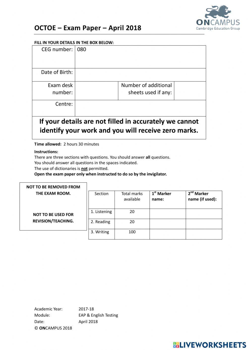 OC mock B 3544501 | English4Poles | LiveWorksheets