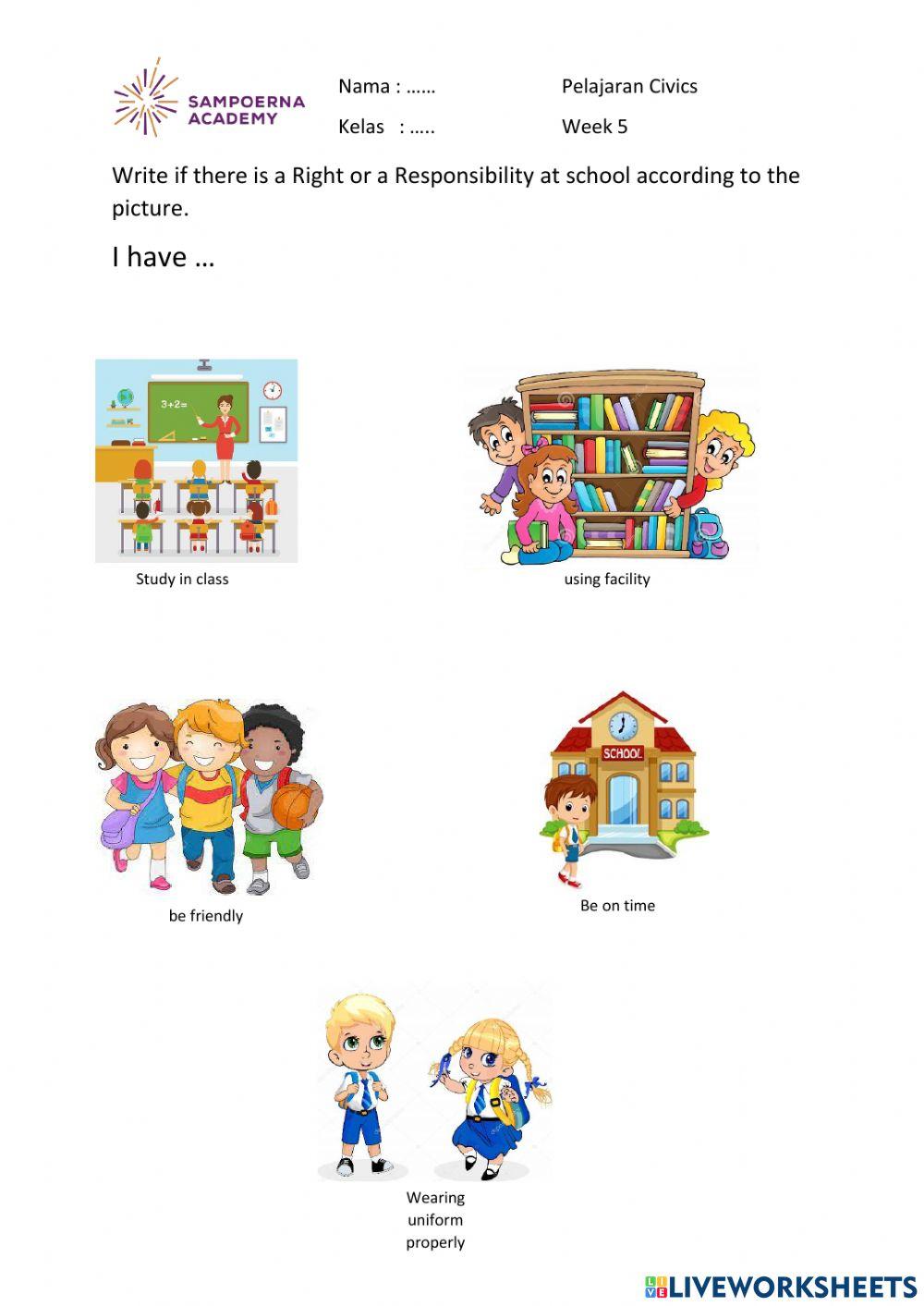 Rights and responsibility at school online exercise for | Live Worksheets