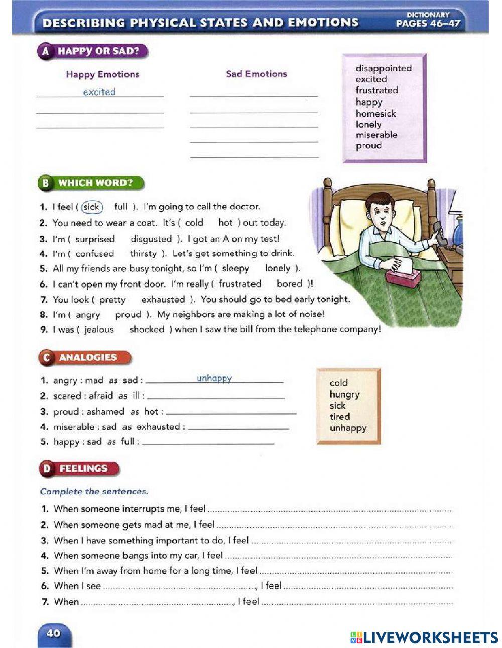 Physical States and Emotions online exercise for | Live Worksheets