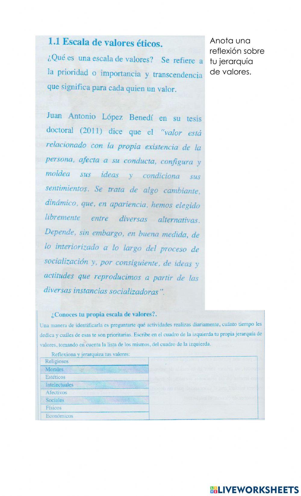 Hoja De Trabajo De Escala De Valores