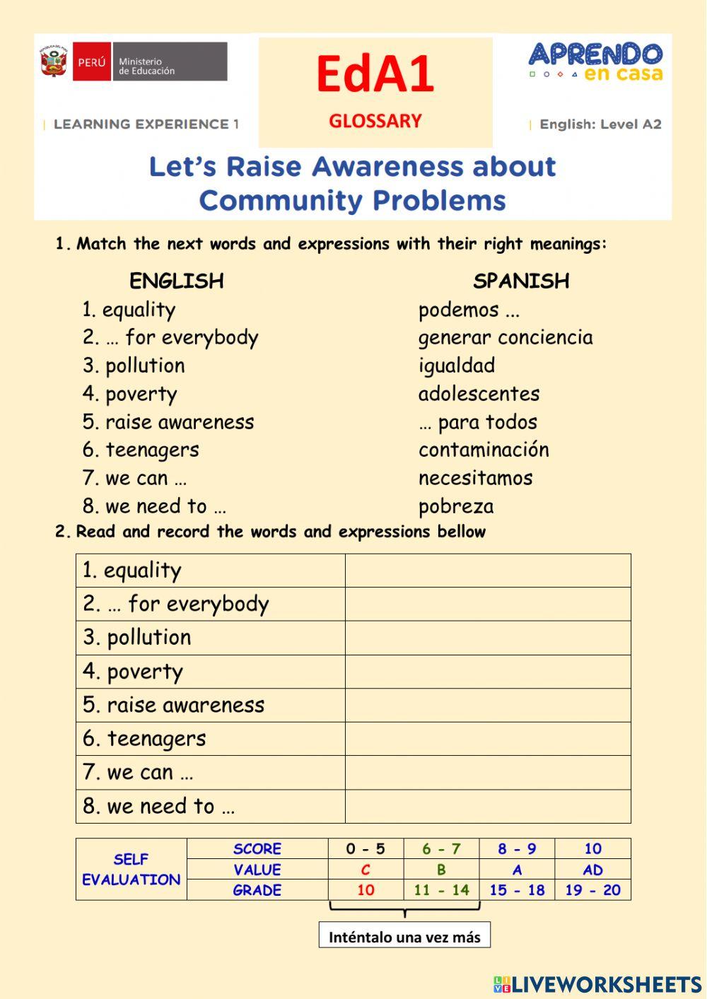 Glossary EdA1 worksheet | Live Worksheets