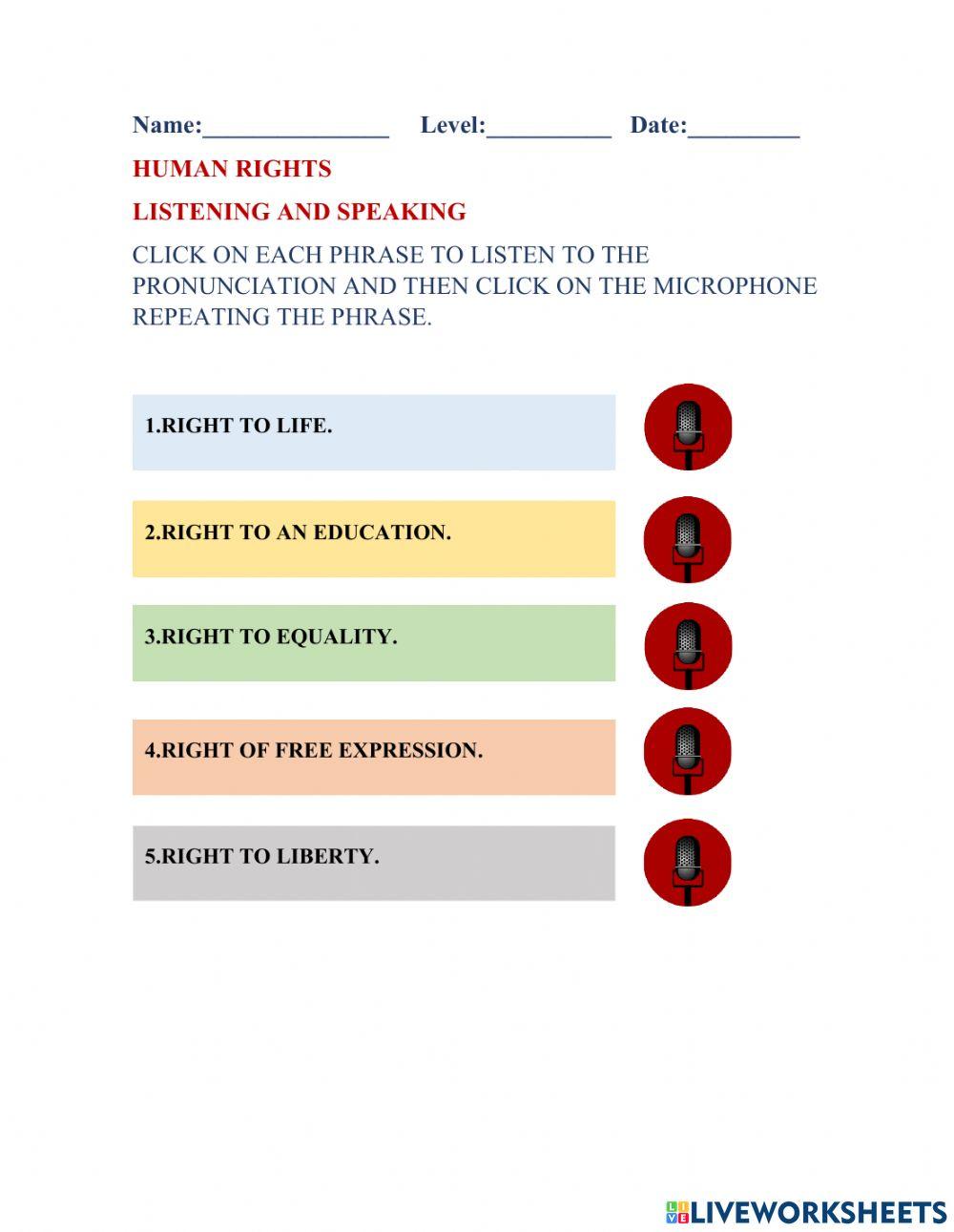 Human Rights free online worksheet | Live Worksheets