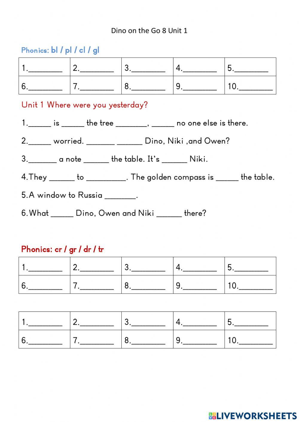 Dino 8 Unit 1 online exercise for | Live Worksheets