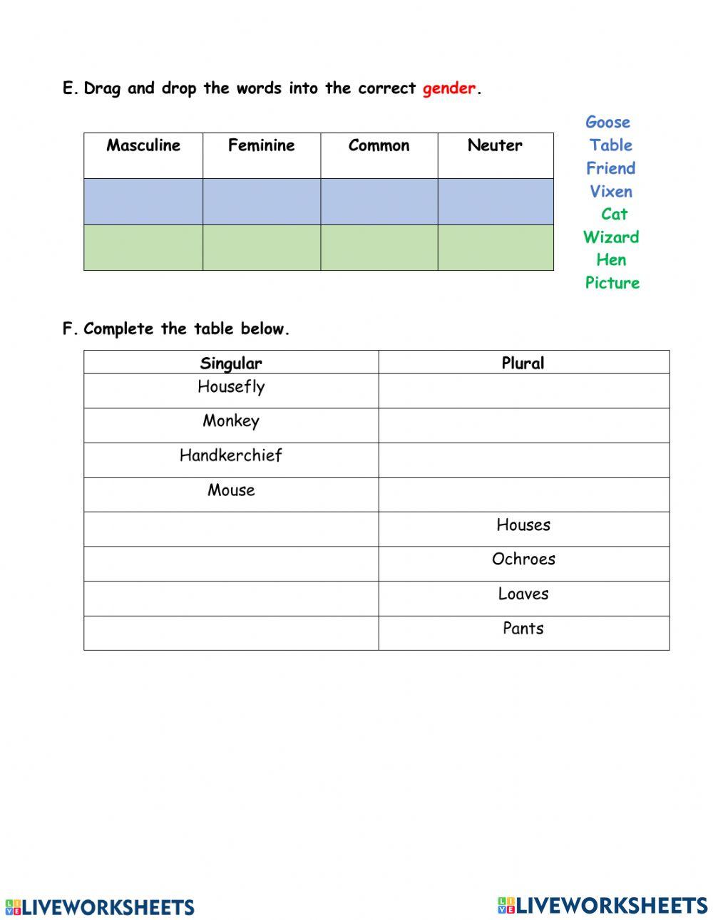 Nouns | Free Interactive Worksheets | 1907522