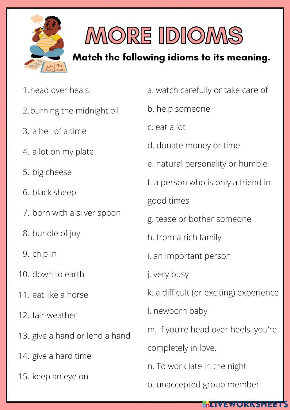 More Idioms online exercise for | Live Worksheets