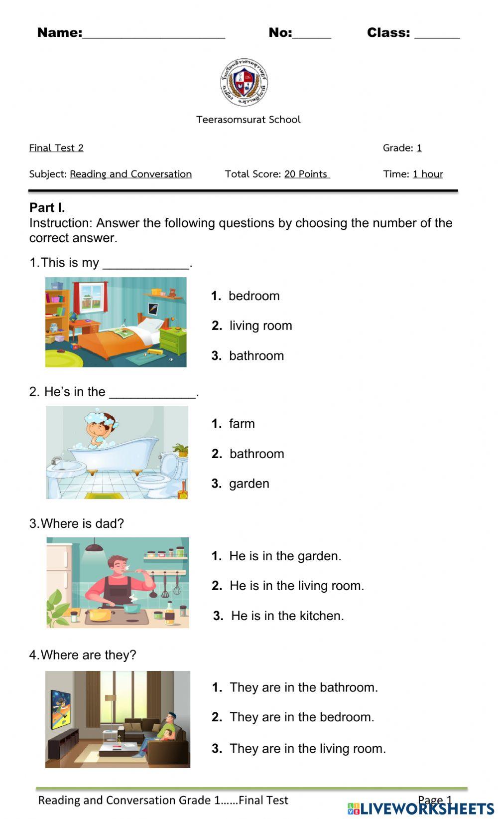 Reading and Conversation 1 Final Test online exercise for | Live Worksheets