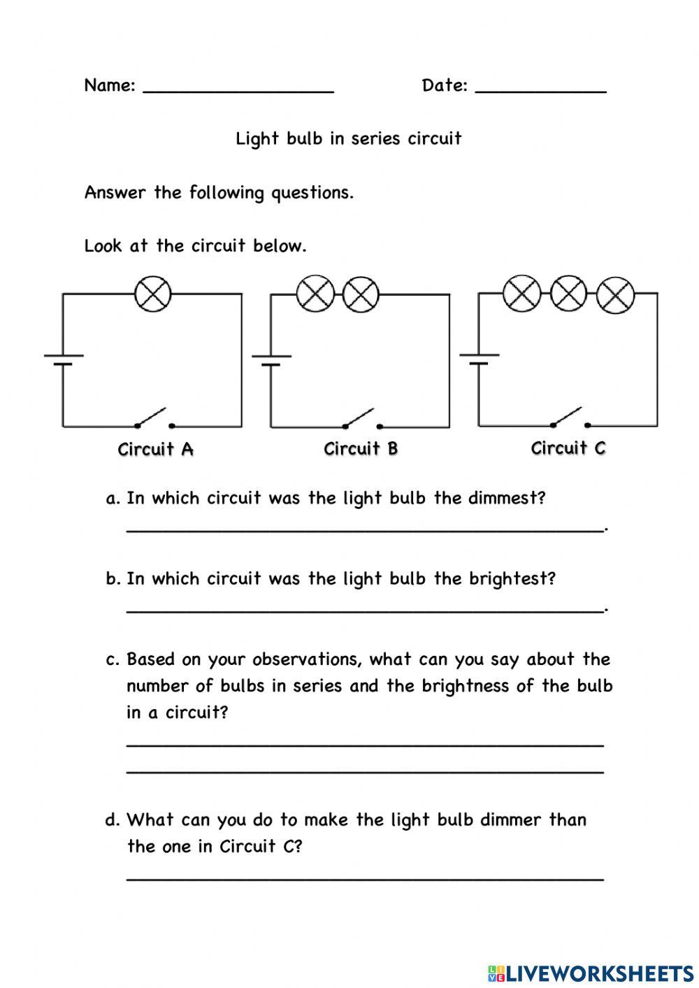 Light bulb in s… | Free Interactive Worksheets | 1907620